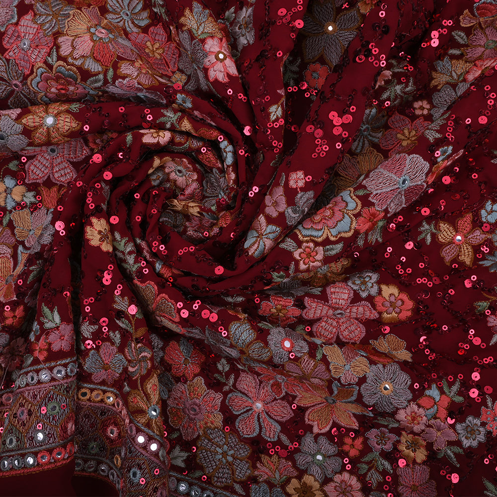 Barn Red Heavy Embroidery Georgette Fabric – fabricbysinghanias