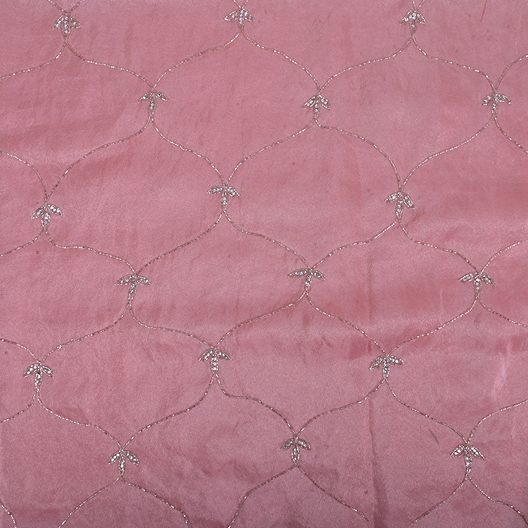 Mauvelous Pink Embroidery Tissue Silk Fabric With Floral Grid Pattern ...