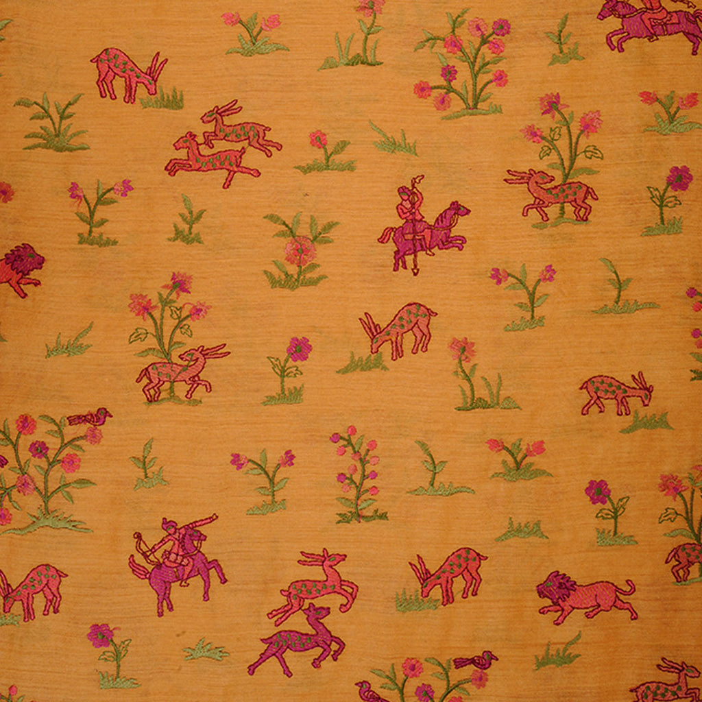 Deep Chrome Yellow Embroidery Moonga Fabric