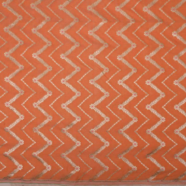 Royal Orange Meenakari Banarasi Fabric With Chevron Pattern