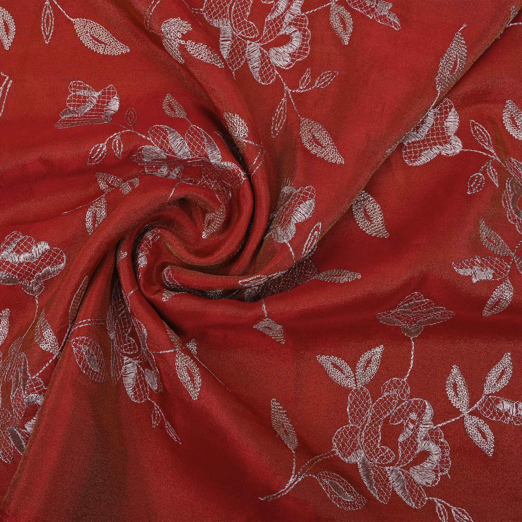 Auburn Maroon Tissue Fabric With Embroidery – fabricbysinghanias