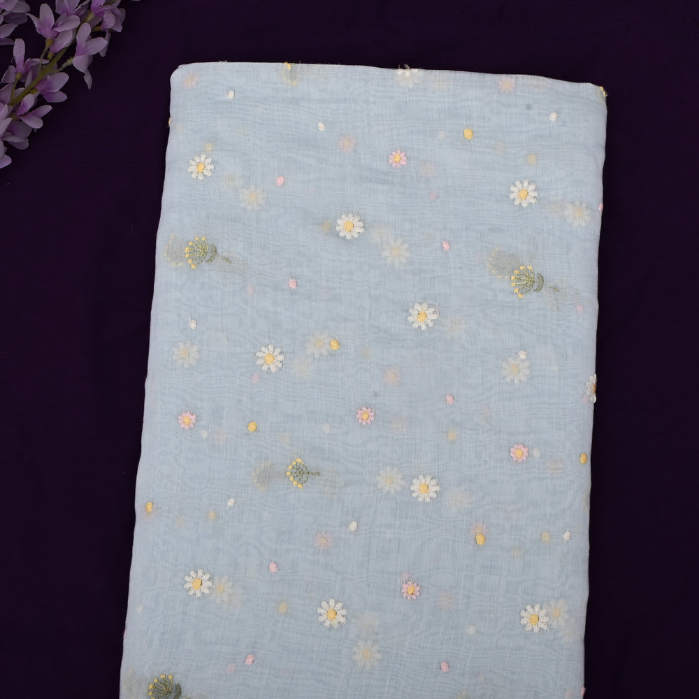 Powder Blue Chanderi Fabric With Thread Work| FabricbySinghanai's
