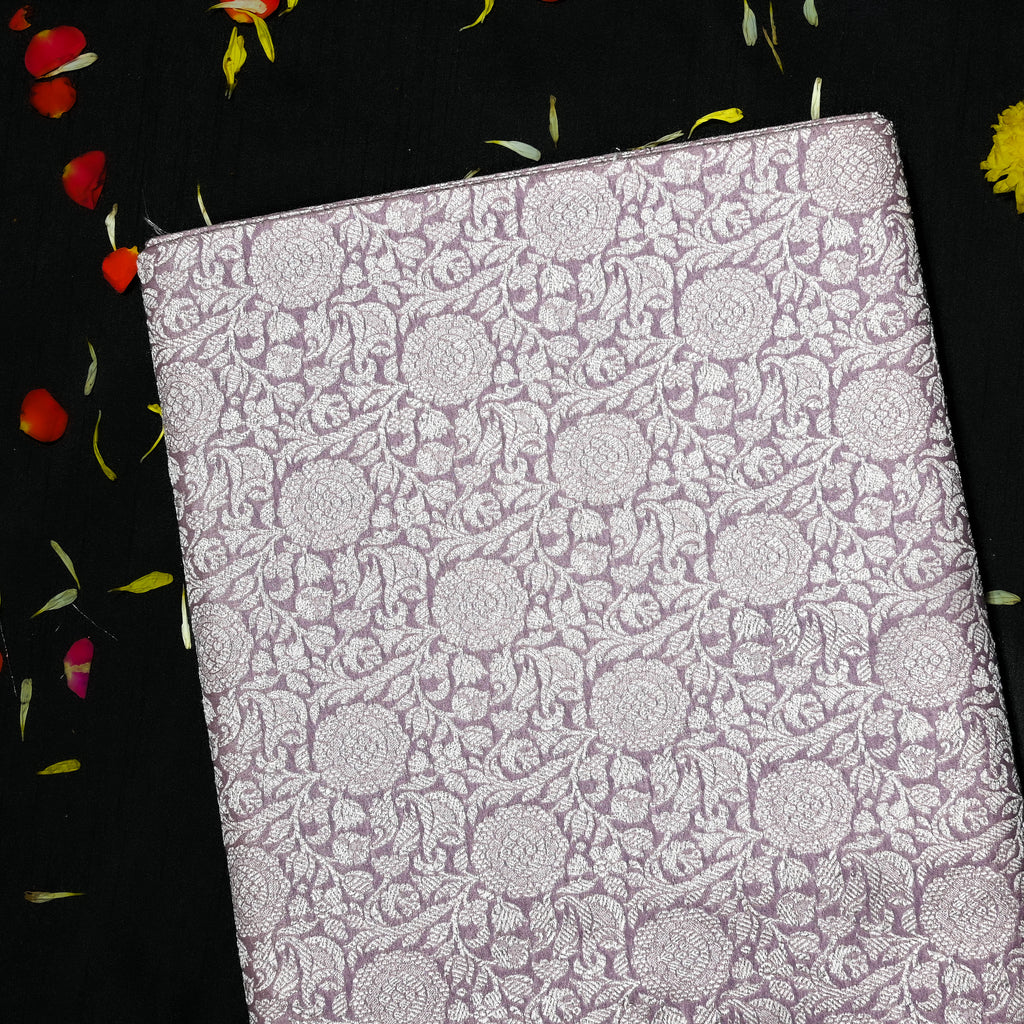 Lilac Jamawar Silk Fabric With Rose Jaal | FabricbySinghanai's