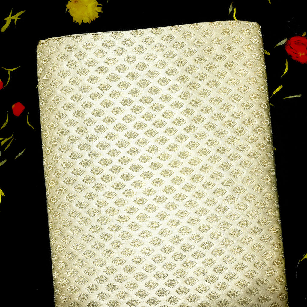 Vanilla Gold Jamawar Satin Fabric | FabricbySinghanai's