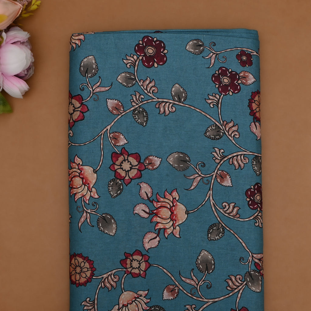 Baby Blue Jamawar Silk Fabric With Digital Print | FabricbySinghanai's