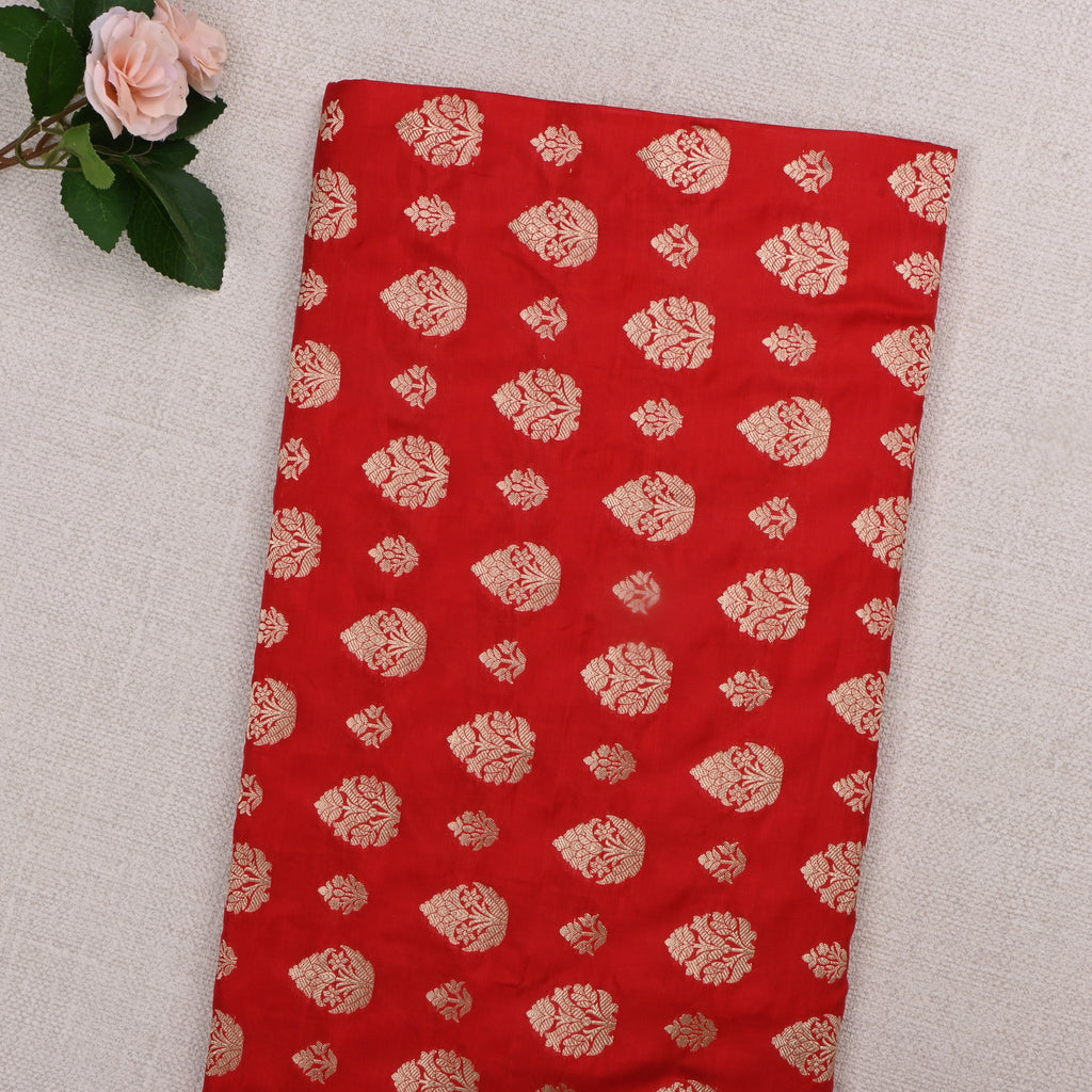 Milano Red Jamawar Silk Fabric With Motifs| FabricbySinghanai's