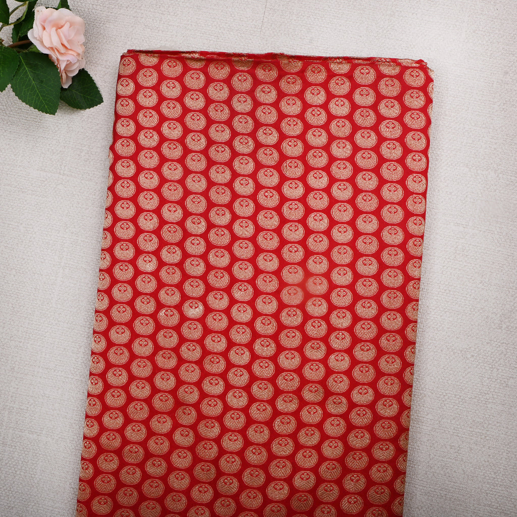 Red Jamawar Silk Fabric With Buttis| FabricbySinghanai's