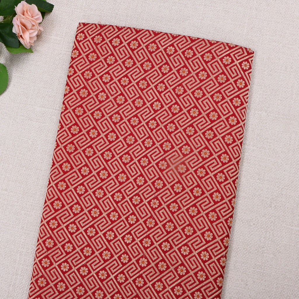 Maroon Jamawar Silk Fabric With Woven Patterns| FabricbySinghanai's