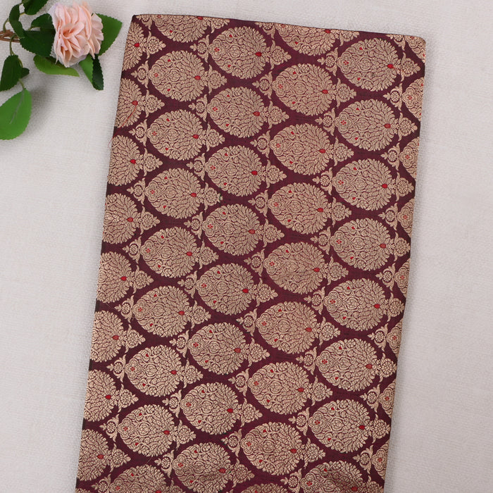 Chestnut Brown Jamawar Silk Fabric With Woven Patterns| FabricbySinghanai's