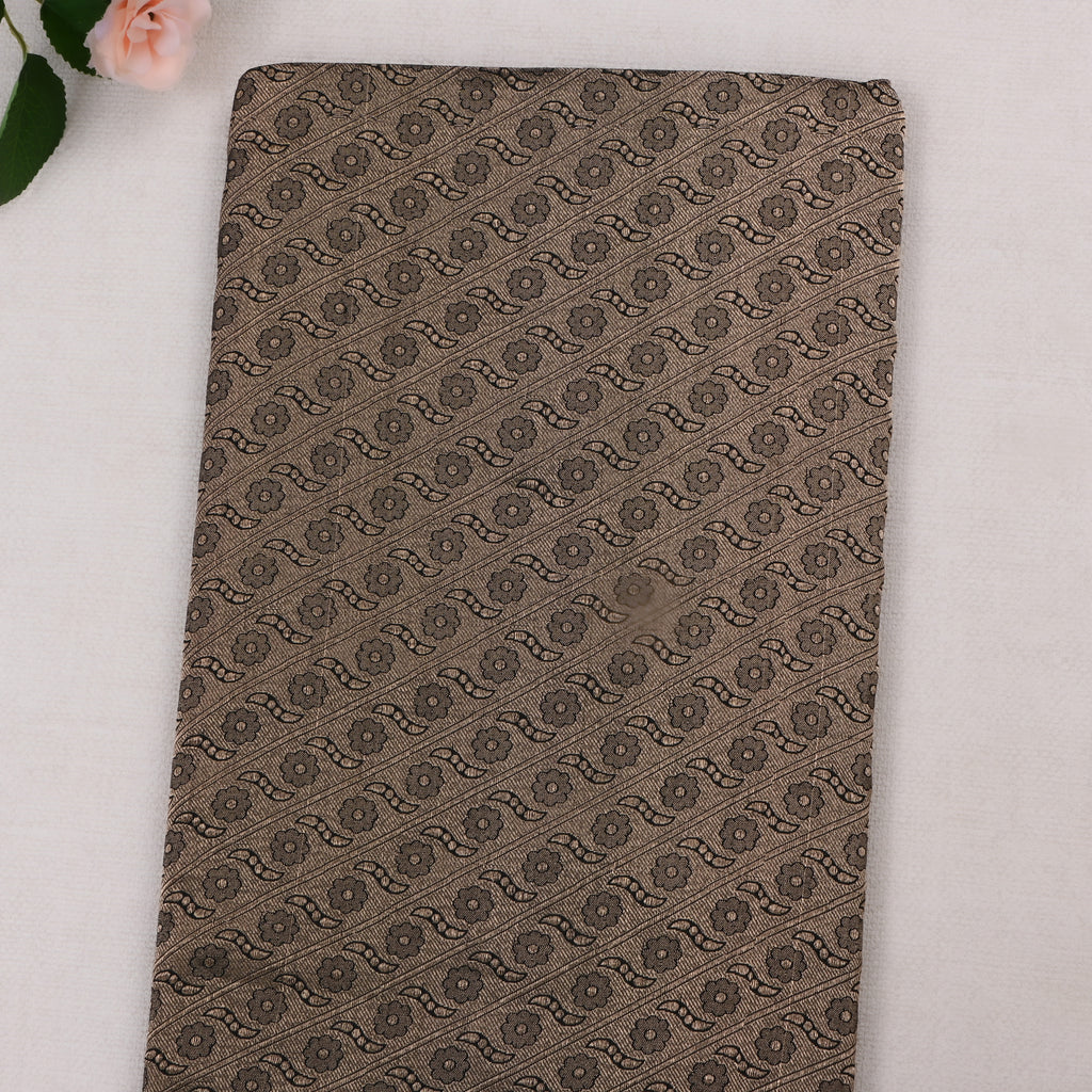 Brown Jamawar Silk Fabric With Floral Patterns| FabricbySinghanai's