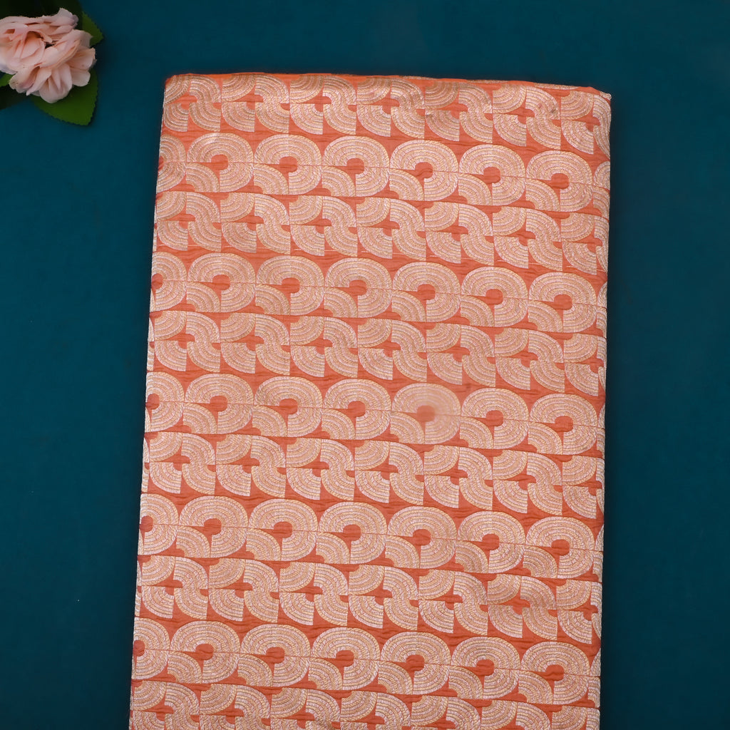 Light Orange Jamawar Silk Fabric With Geometric Patterns ...