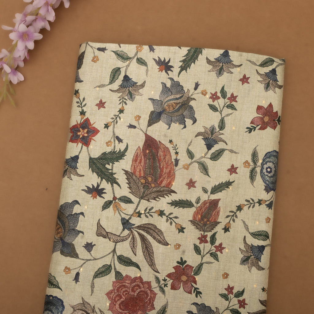 Butter Honey Yellow Tussar Fabric With Floral Prints| FabricbySinghanai's
