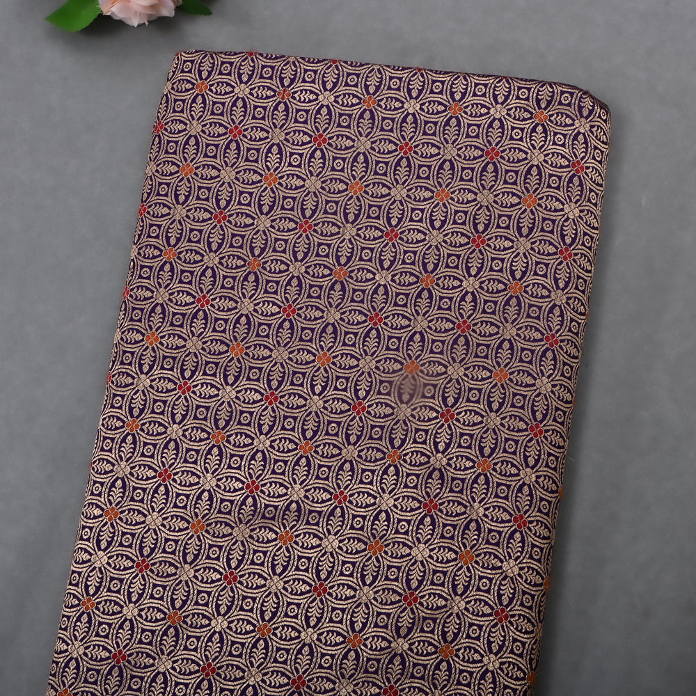 Dark Purple Jamawar Silk Fabric With Meenakari Design| FabricbySinghanai's