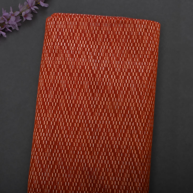 Kenyan Copper Orangy Red Jamawar Organza Fabric With Contrast Border