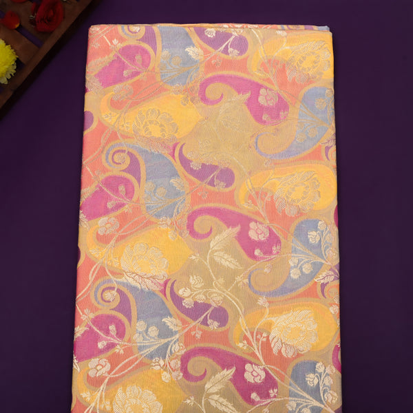 Pastel Multicolour Floral Jamawar Silk Fabric| FabricbySinghanai's