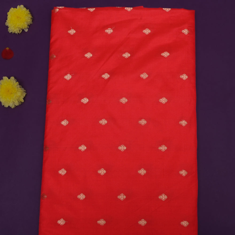 Vivid Red Zari Woven Jamawar Silk Fabric| FabricbySinghanai's