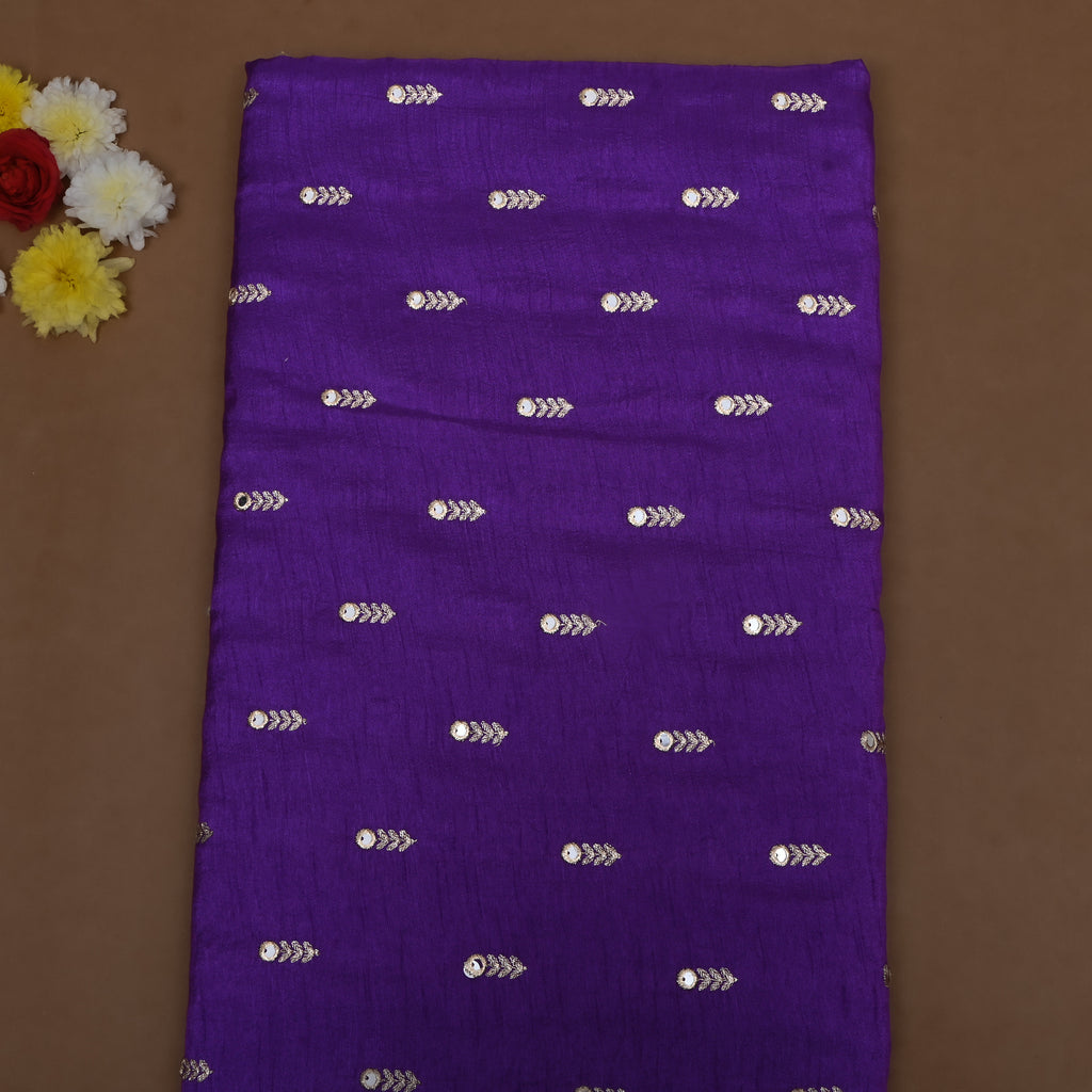 Ultra Violet Floral Embroidered Silk Fabric| FabricbySinghanai's