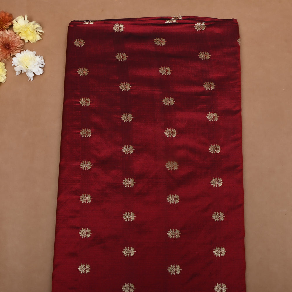 Burgundy Floral Zari Jamawar Silk Fabric| FabricbySinghanai's