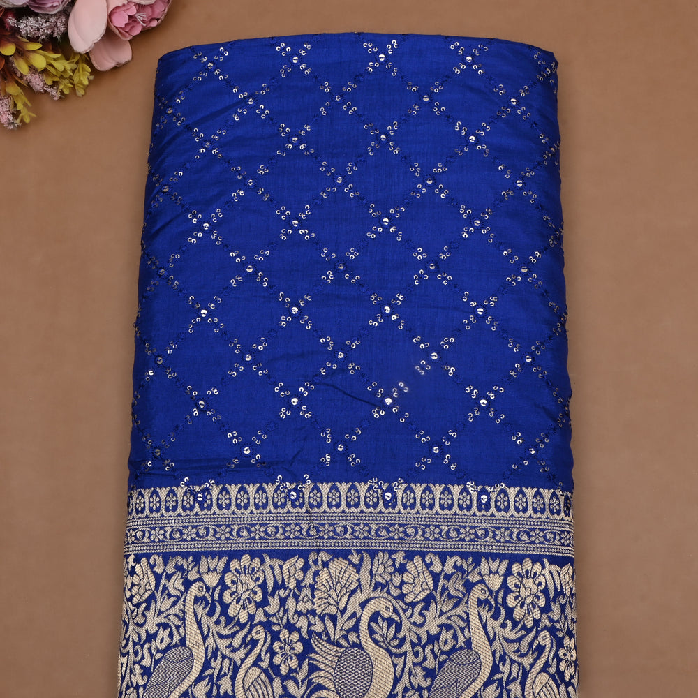 Persian Blue Zari Weave Silk Fabric| FabricbySinghanai's