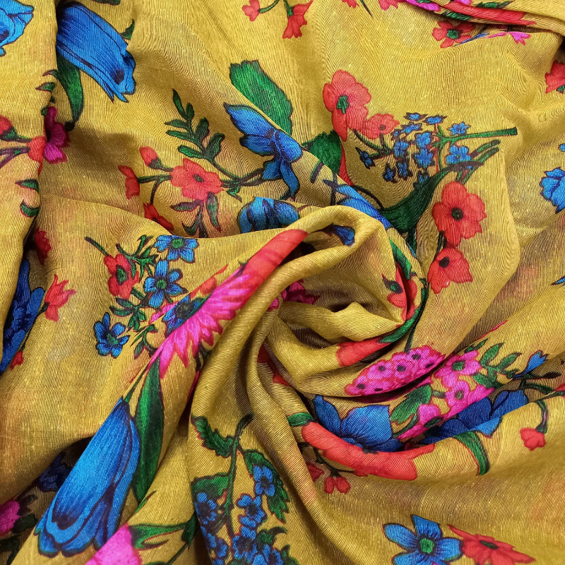 Tuscan Sun Yellow Color Floral Printed Linen Fabric – fabricbysinghanias