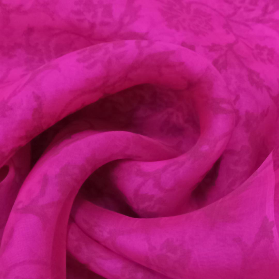 Vivid Pink Color Silk Fabric With Floral Pattern -0.6-Cm ...