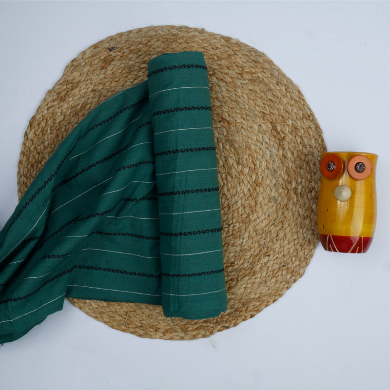 Castleton Green Cotton Fabric With Stripes – fabricbysinghanias