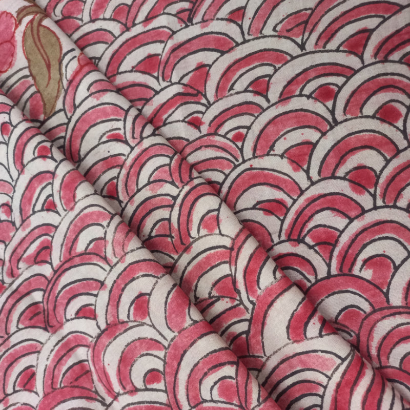 Beige Color Cotton Fabric With Printed Floral And Scallop Pattern -1.4 ...